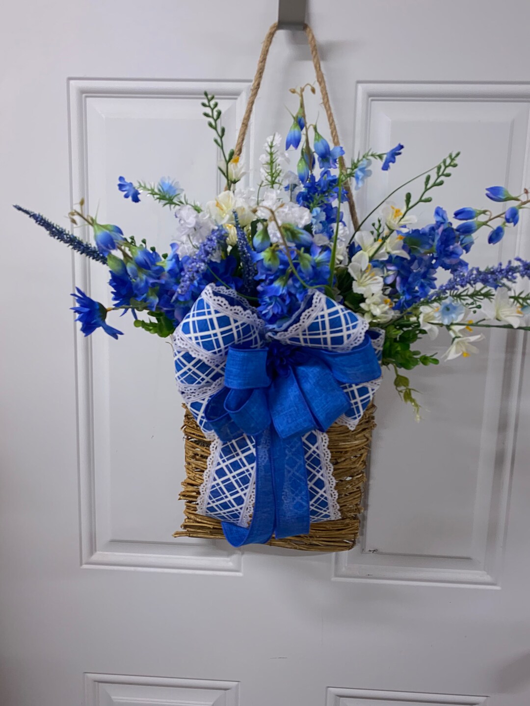 Spring and Summer Wreath for Your Front Door/pretty and Blue Basket ...