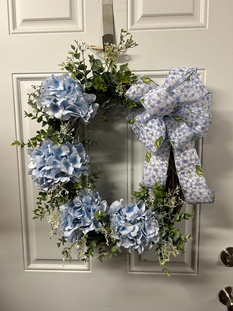 Spring Wreath for Your Front Door/baby Blue Hydrangeas/hydrangea Ribbon ...