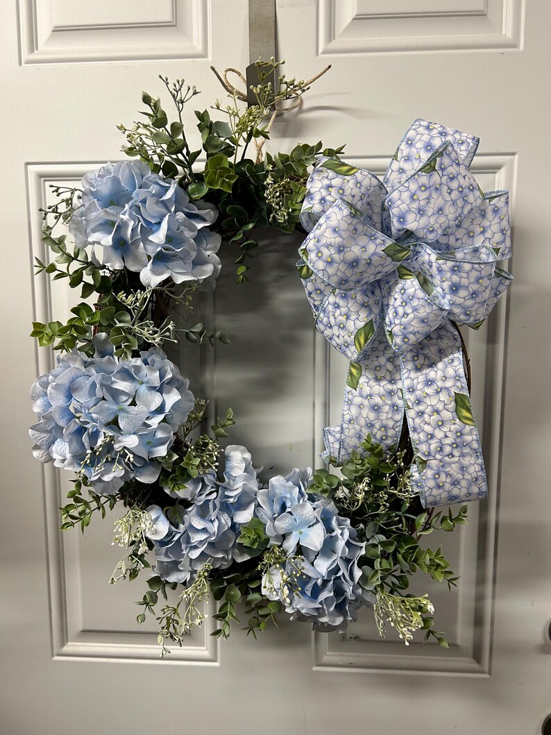 Spring Wreath for Your Front Door/baby Blue Hydrangeas/hydrangea Ribbon ...