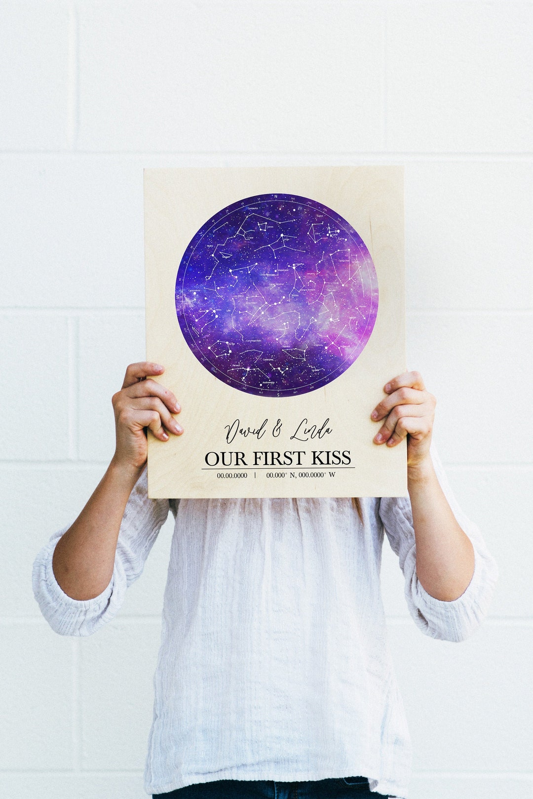 Star Map on Wood - Our First Kiss Custom - Night Sky Print - Star Map ...