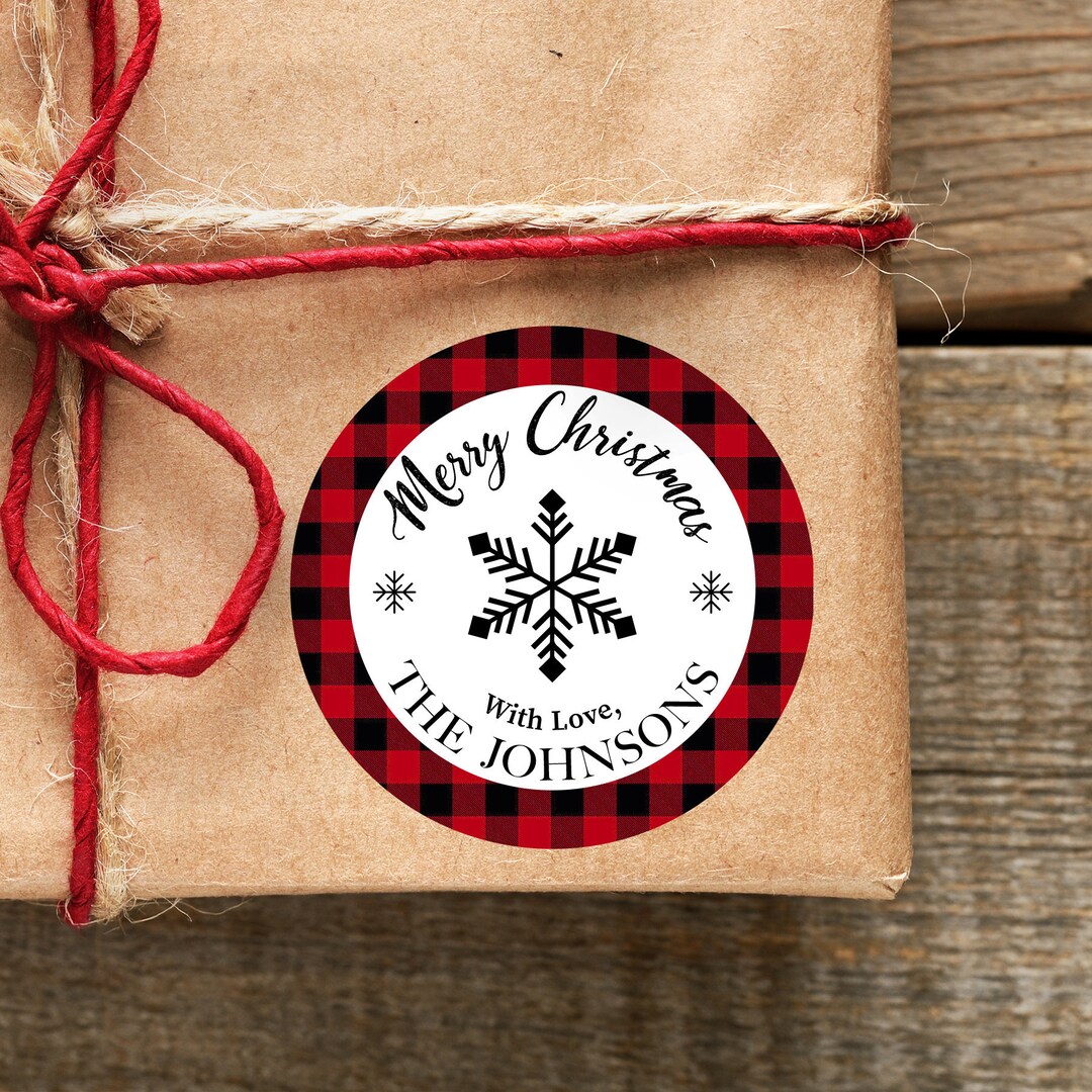 Flannel Christmas Stickers - Personalized Gift Label - Merry Christmas ...