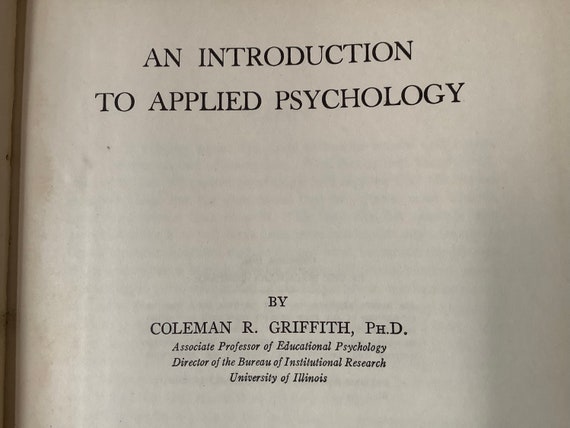 1936/ an Introduction to Applied Psychology/ Coleman R - Etsy