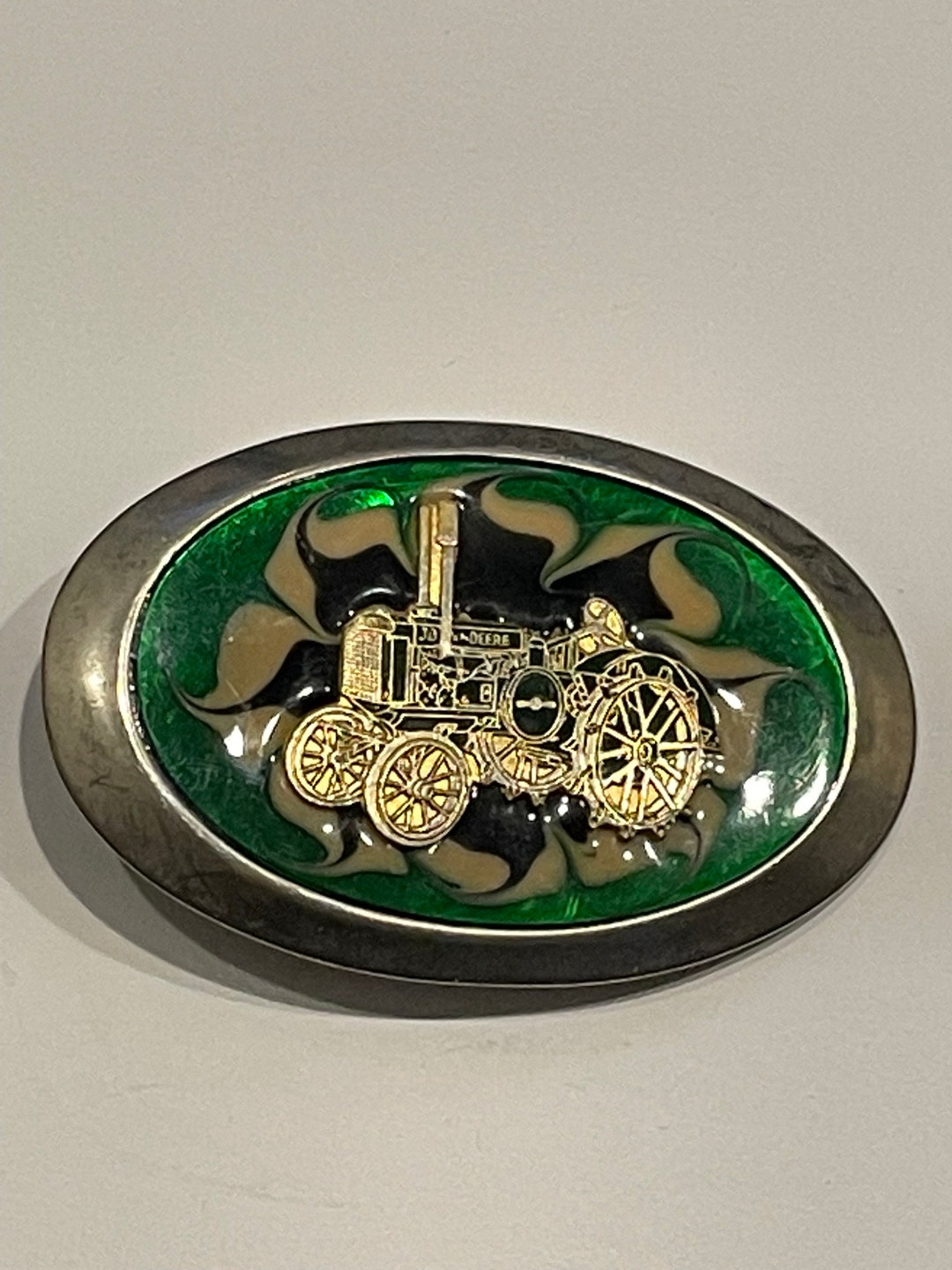 JOHN DEERE Tractor Inlay Metal Plastic Belt Buckle Vintage Unique Rare ...