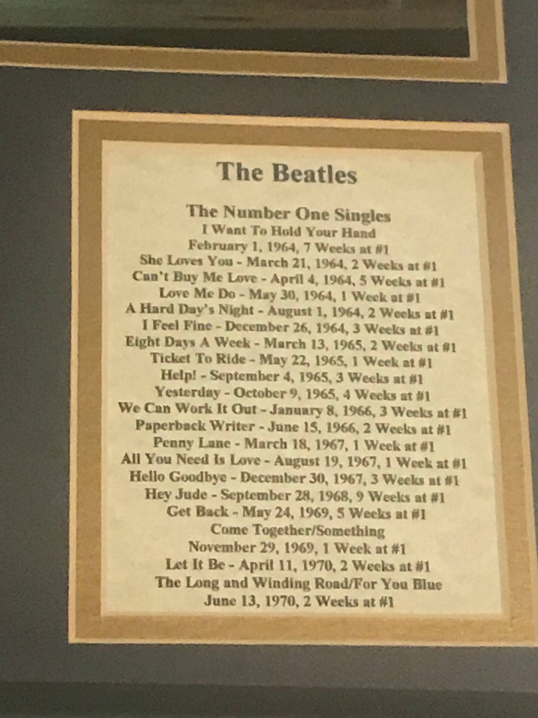 The Beatles the Number One Single Album Framed Photo Print.vintage ...