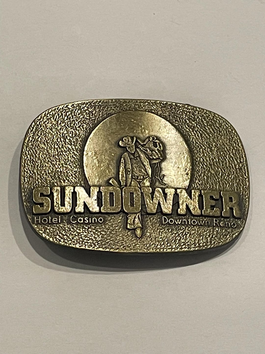 SUNDOWNER Hotel Casino Downtown RENO NEVADA Cowboy Brass Belt Buckle ...