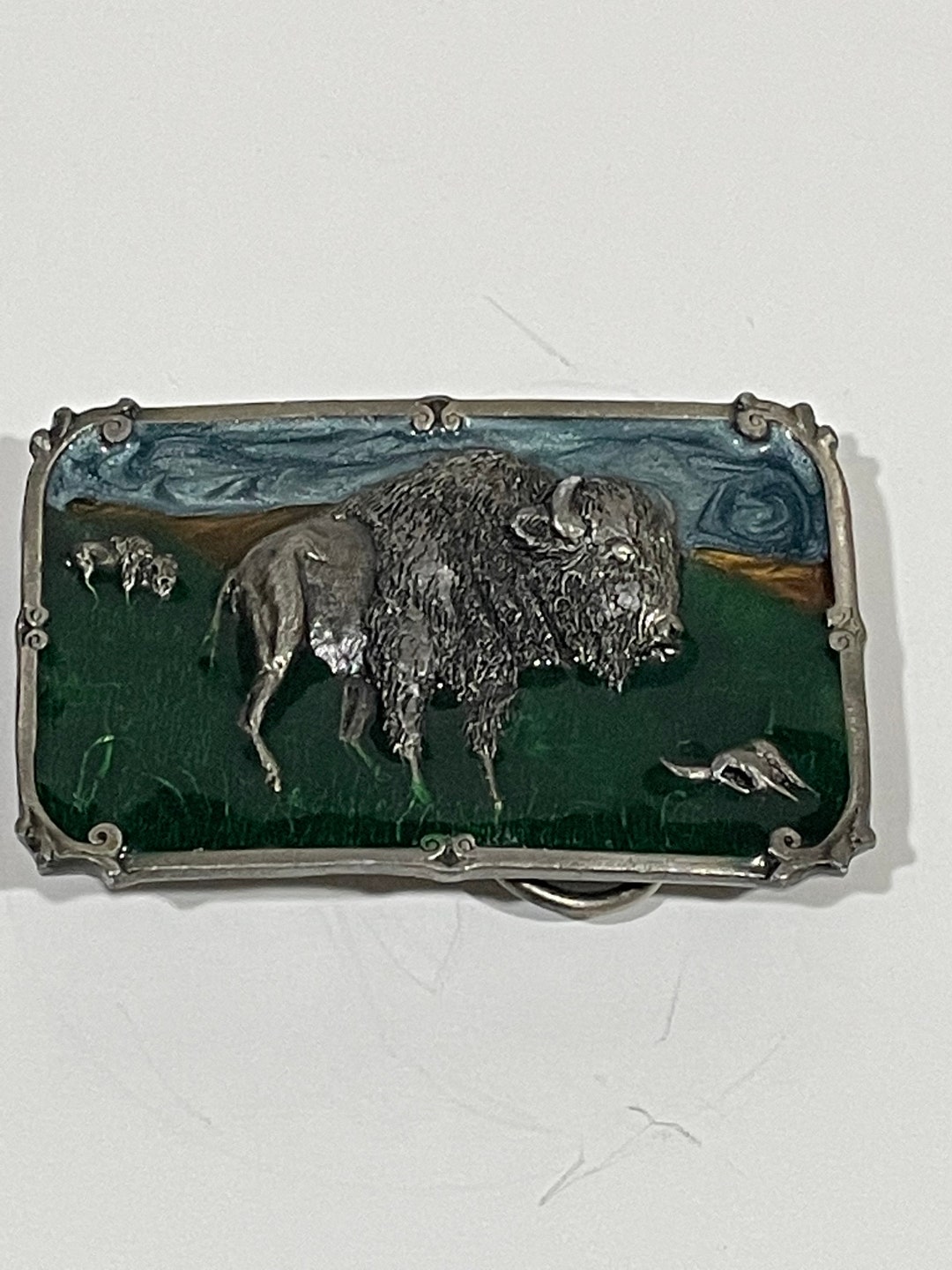 America Buffalo Bison Enanel Pewter Metal Belt Buckle Siskiyou 1984 ...