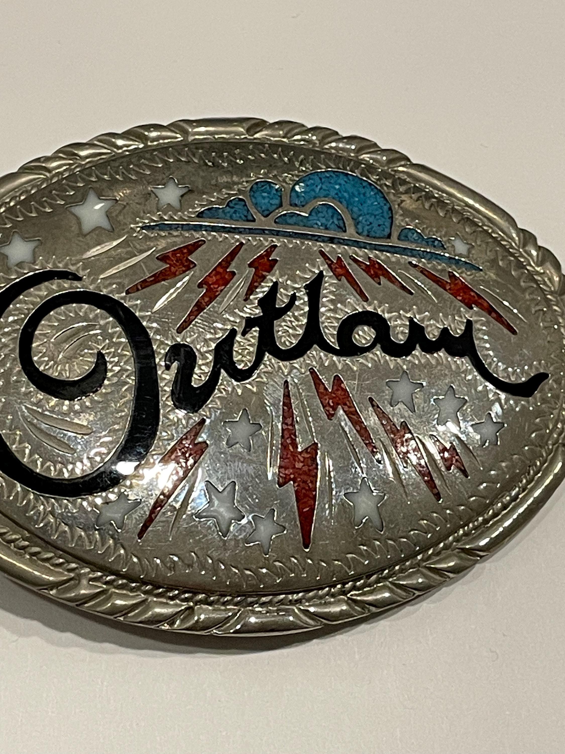 OUTLAW S.S.I. Turquoise Red Coral Inlay Handcrafted Metal Belt Buckle ...