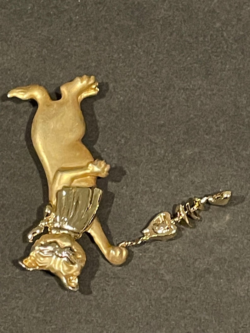 AJC Cat With Fish Skeleton Gold Tone Metal Brooch Pin Signed VINTAGE ...