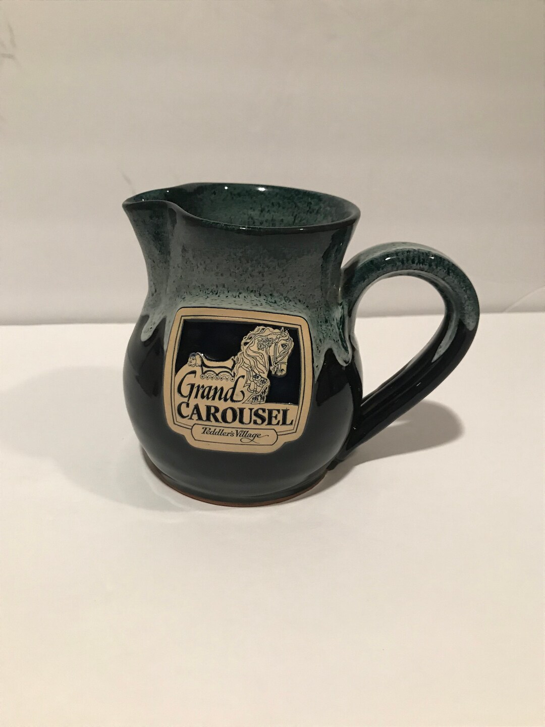 Grand Carousel Peddlers Village Ceramic Blue Pitcher.VINTAGE UNIQUE ...