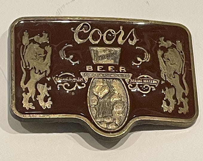 COORS Beer Banquet Lions Rocky Mountain Enamel Brass Belt Buckle ...