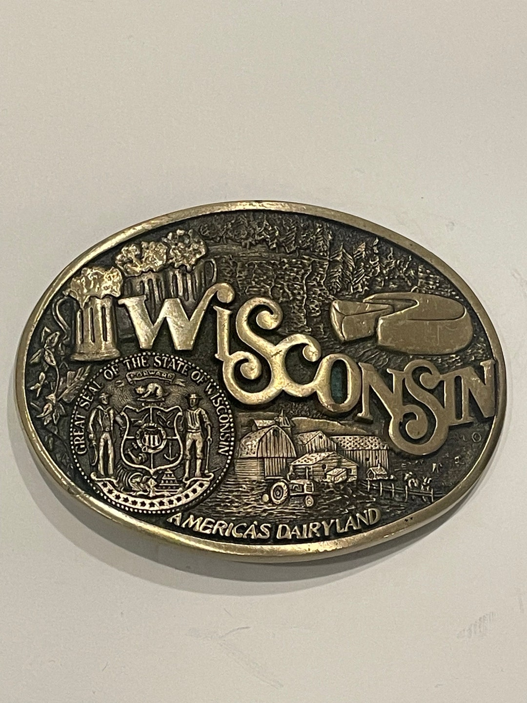 WISCONSIN the Seal of the State of Wisconsin Solid Brass Belt Buckle BY ...