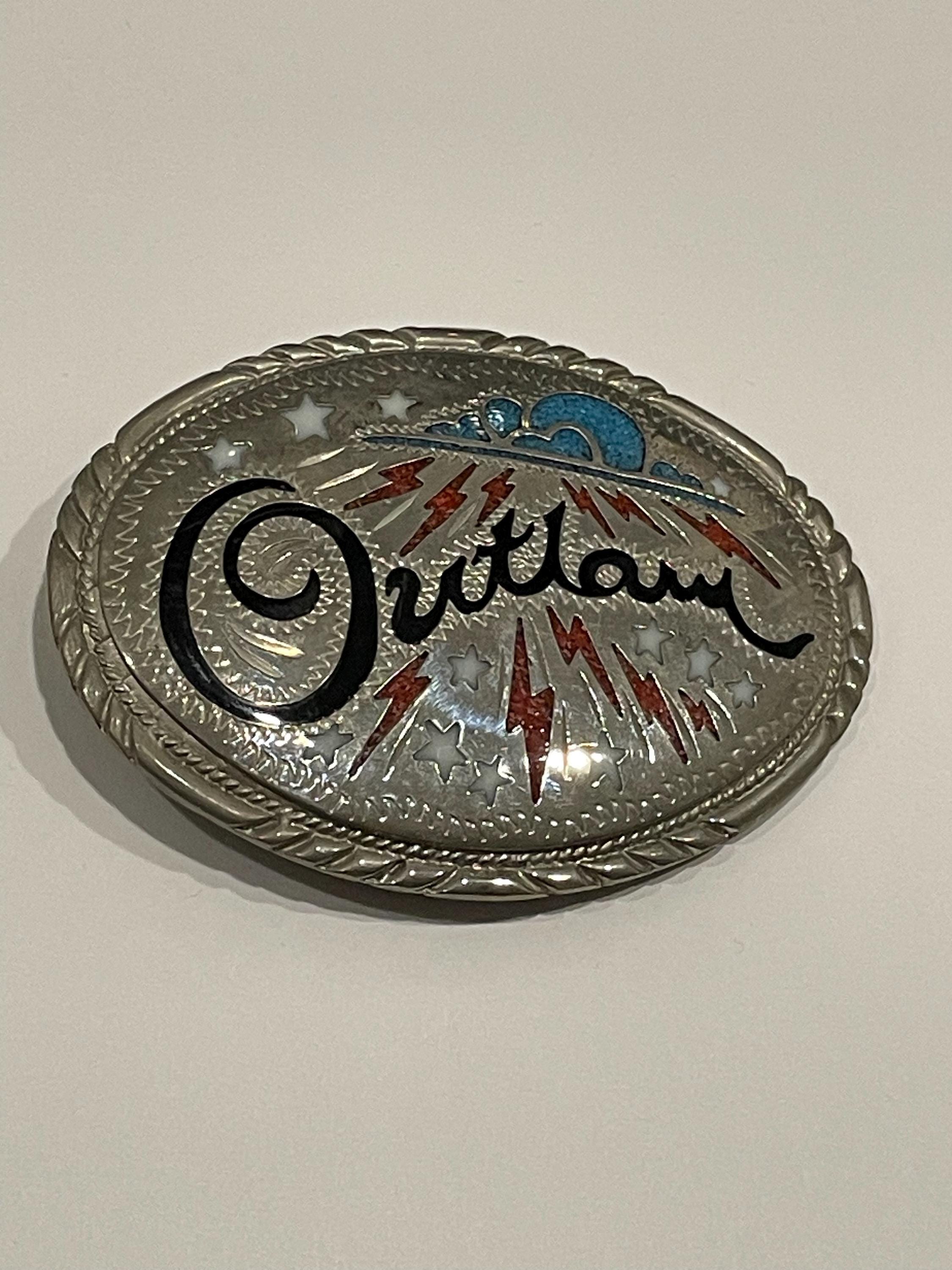 OUTLAW S.S.I. Turquoise Red Coral Inlay Handcrafted Metal Belt Buckle ...