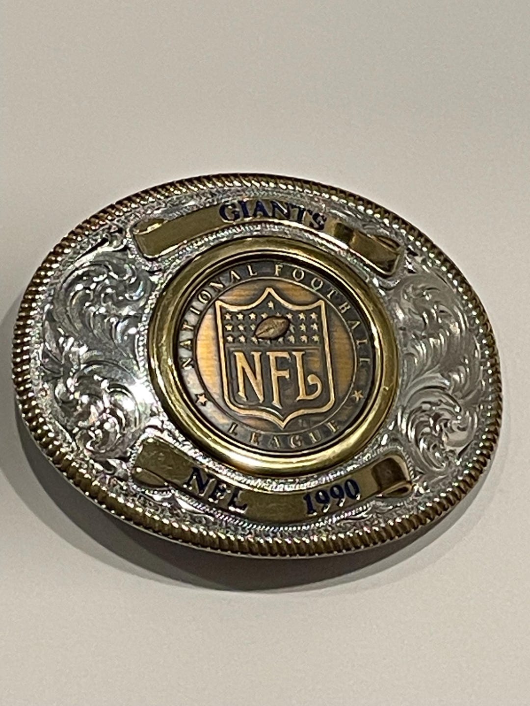 NFL GIANTS MONTANA Silversmiths Sterling Silver Plate Belt Buckle ...