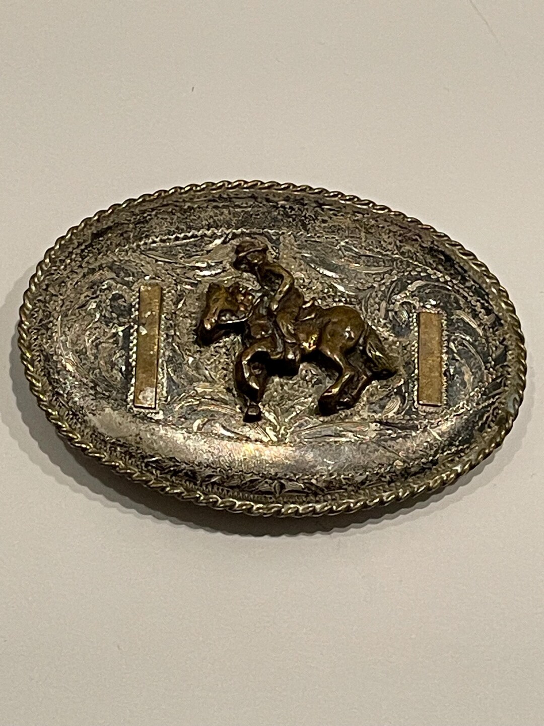 Cowboy Riding Horse Sterling Nickel Back Belt Buckle Vintage Unique ...