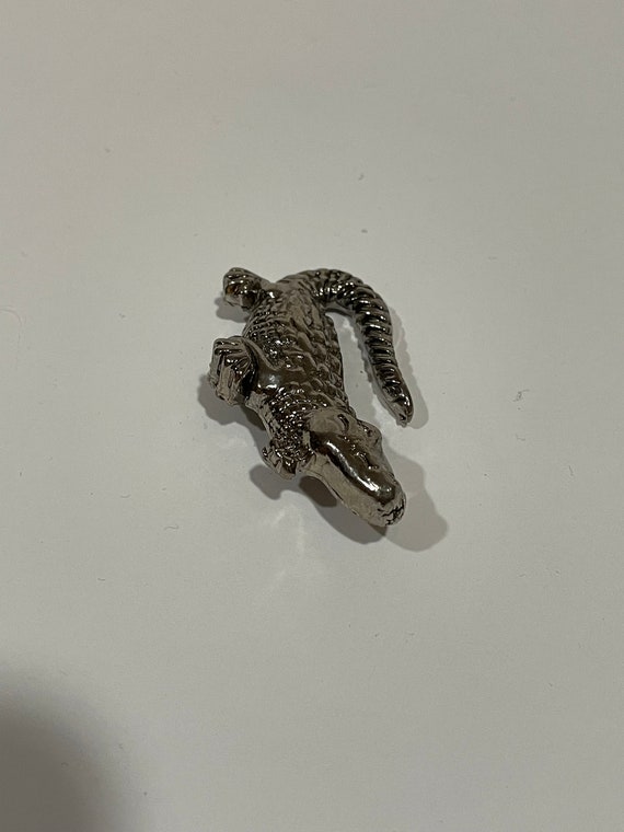 Crocodile Alligator Silver Tone Metal Brooch Pin VINT… - Gem