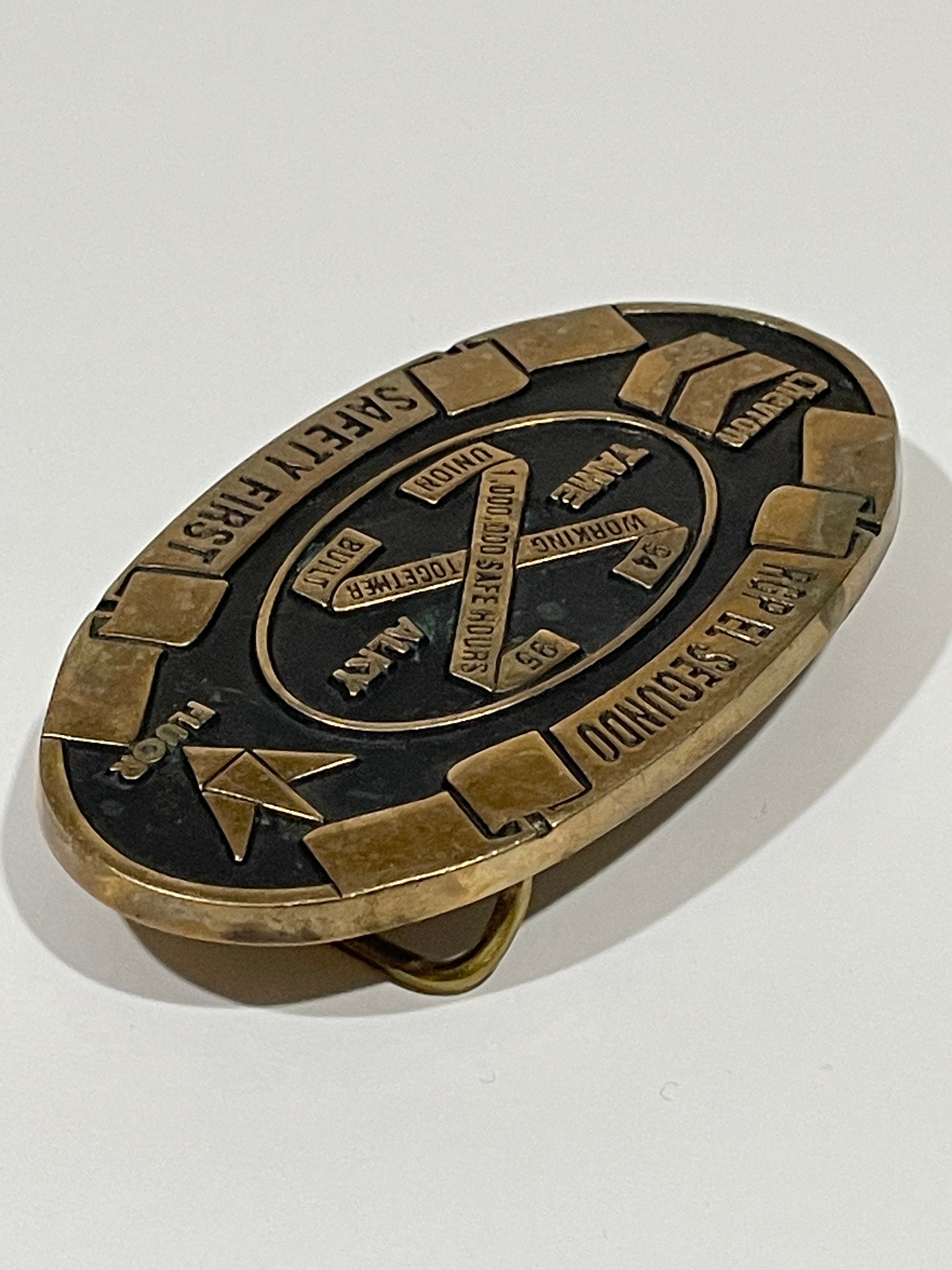 Anacortes CHEVRON SAFETY First Hand Made Solid Brass Belt Buckle 1995 ...