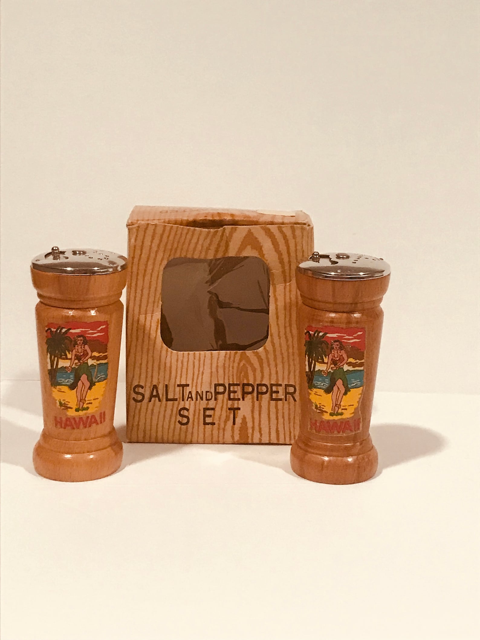 Hawaii Girl Hand Crafted Hard Wood Salt and Pepper Shakers With Box New ...