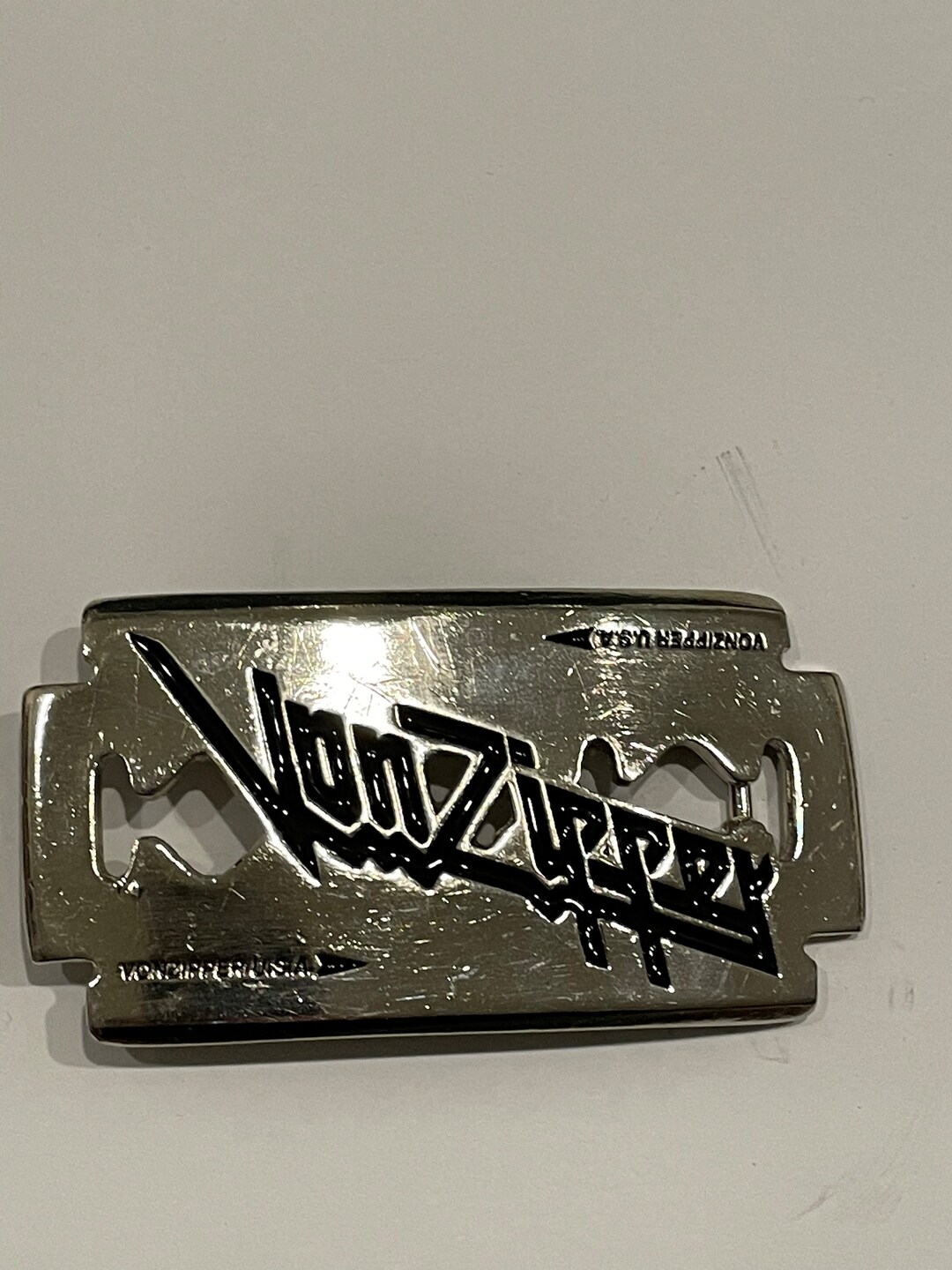 VONZIPPER Razor Blade Shape Silver Tone Metal Belt Buckle Vintage ...