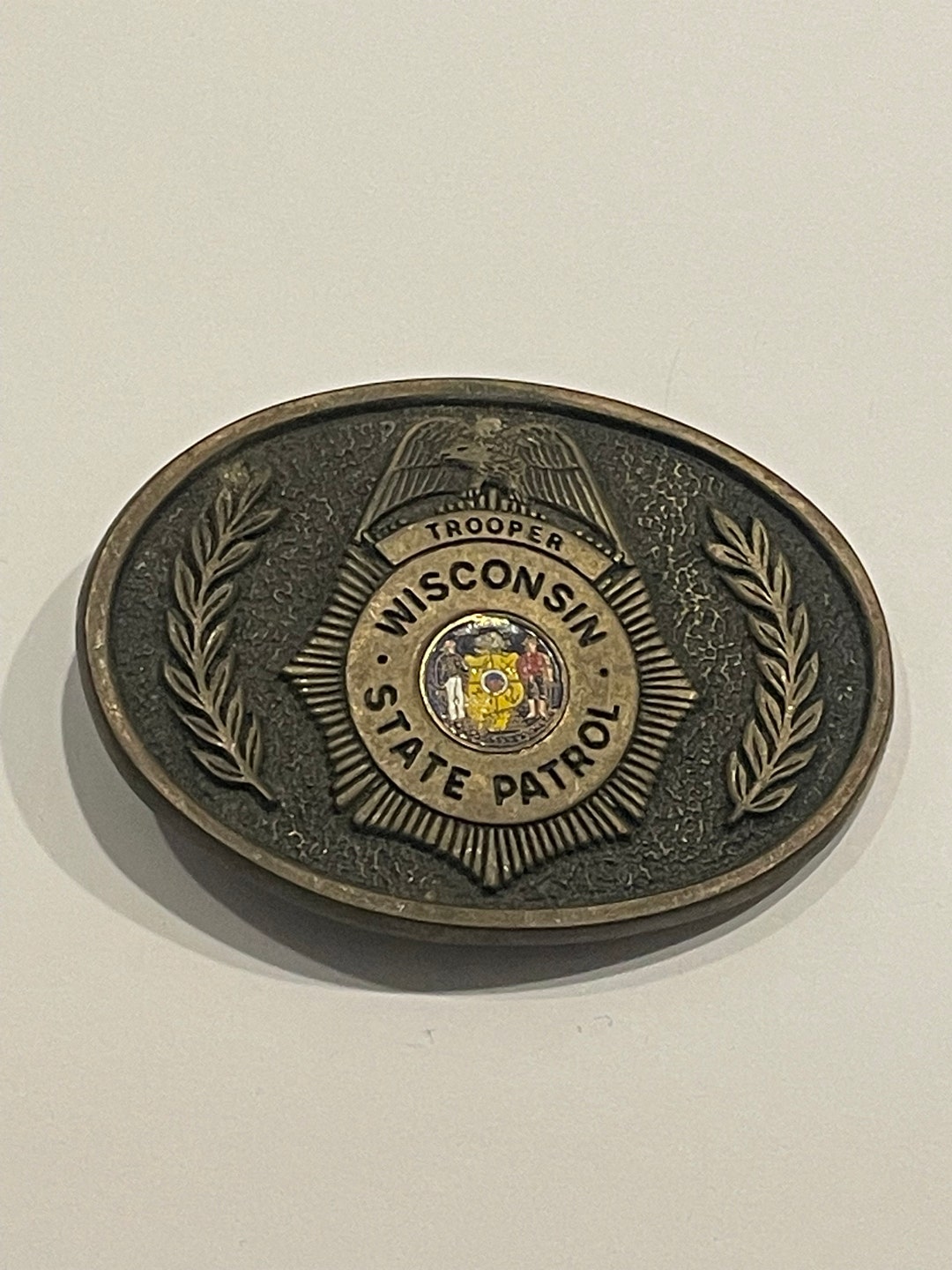 WISCONSIN State Patrol Trooper Solid Brass Belt Buckle TBW Vintage ...