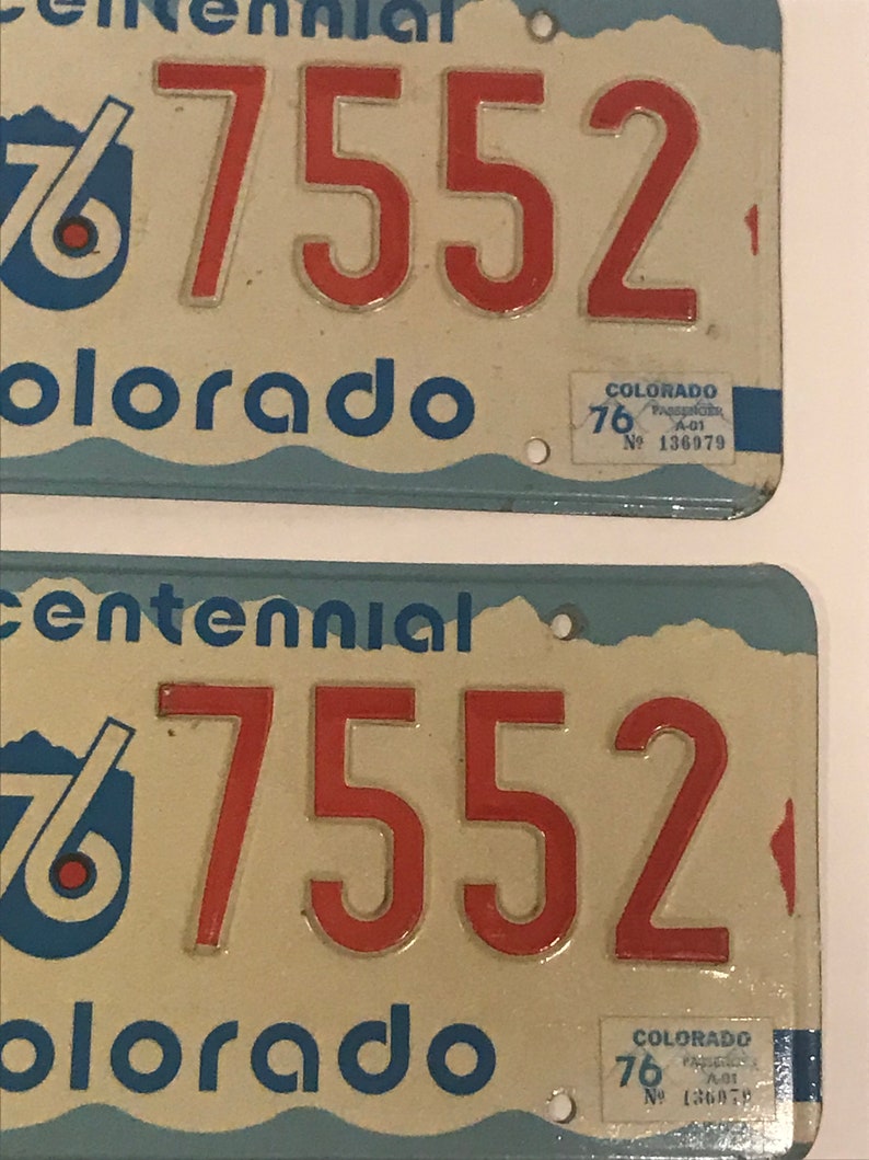 Colorado Centennial License Plates Matching Pair 1976 BB 7552 VINTAGE ...