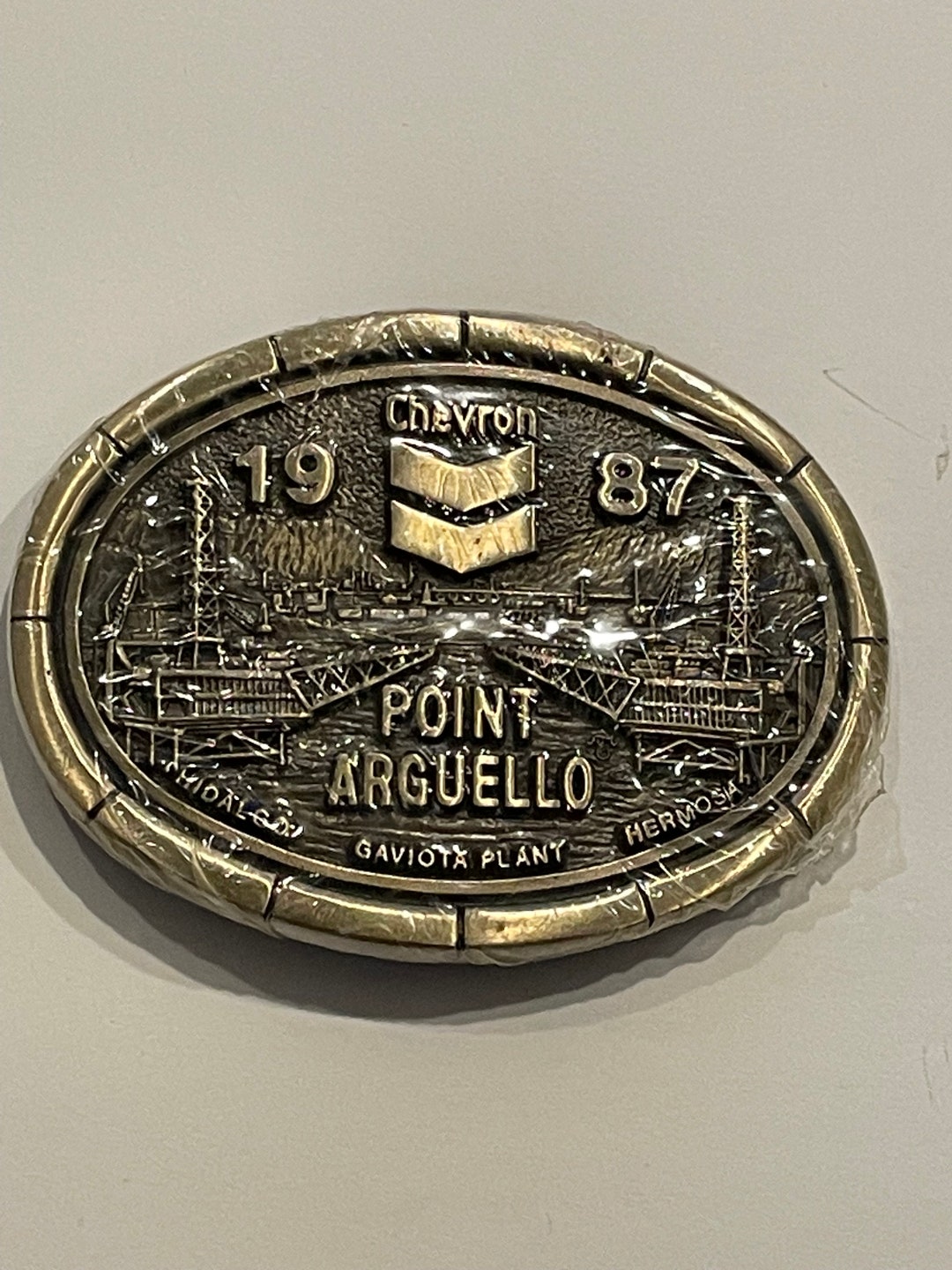 CHEVRON POINT ARGUELLO 1987 Solid Brass Belt Buckle Award Design Medals ...