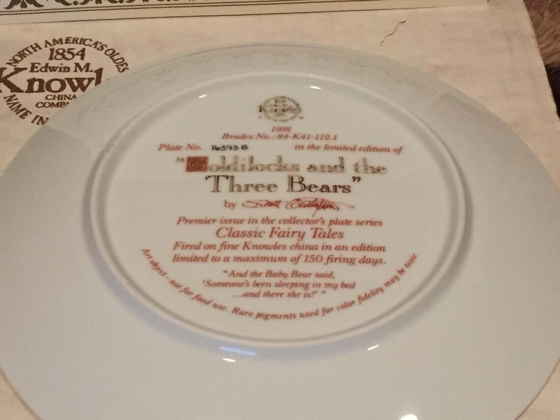 Goldilocks and the Three Bears Knowles Scott Gustafson Porcelain Plate ...