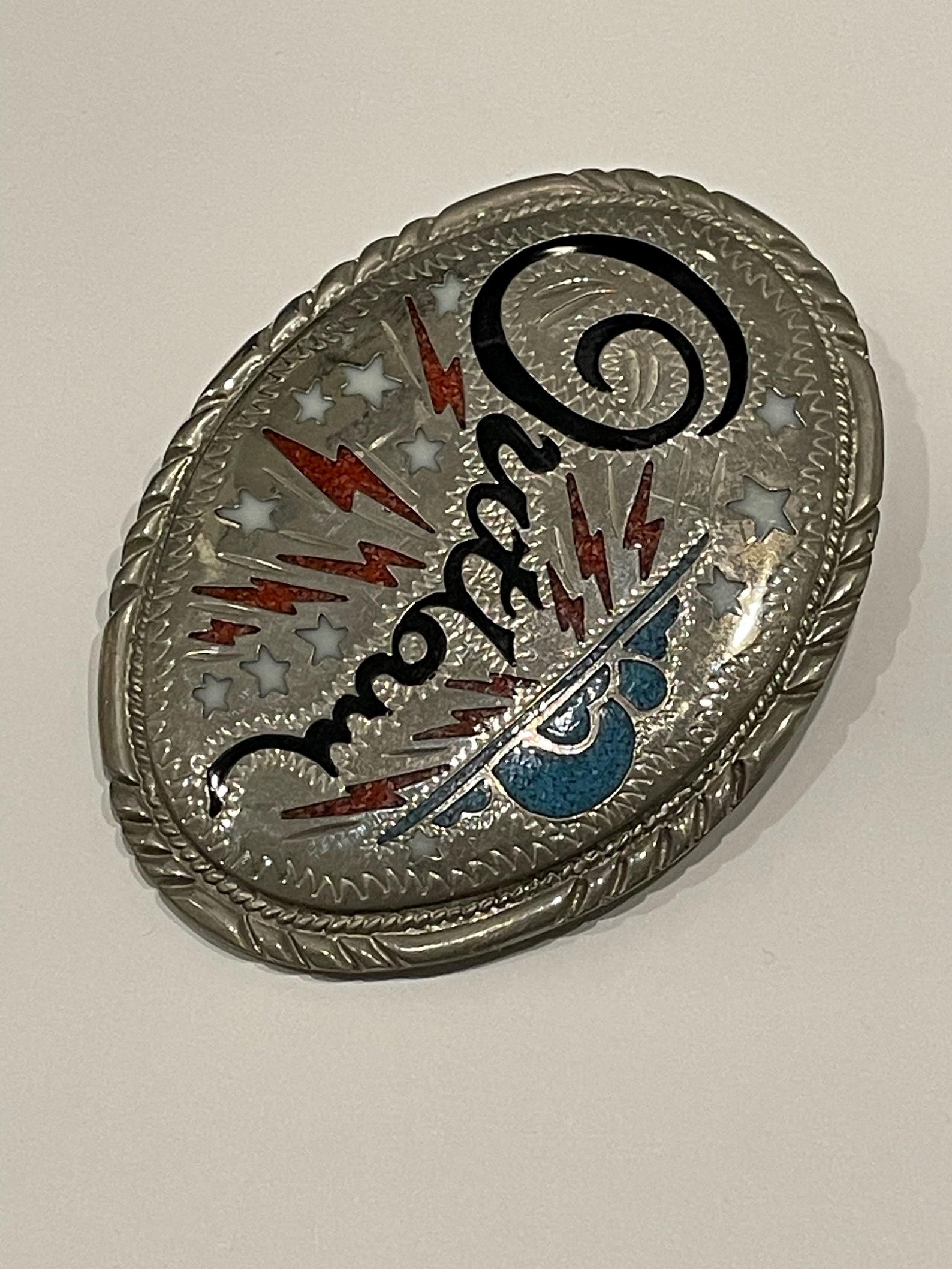 OUTLAW S.S.I. Turquoise Red Coral Inlay Handcrafted Metal Belt Buckle ...