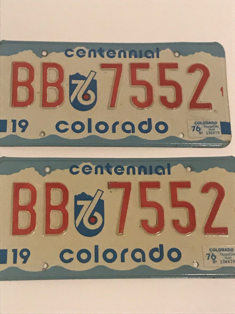 Colorado Centennial License Plates Matching Pair 1976 BB 7552 VINTAGE ...
