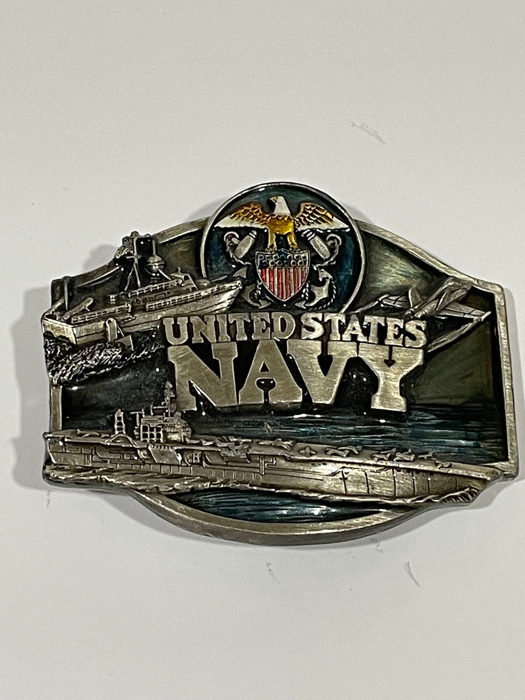 United States NAVY Enamel Pewter Belt Buckle Siskiyou 1987 VINAGE ...
