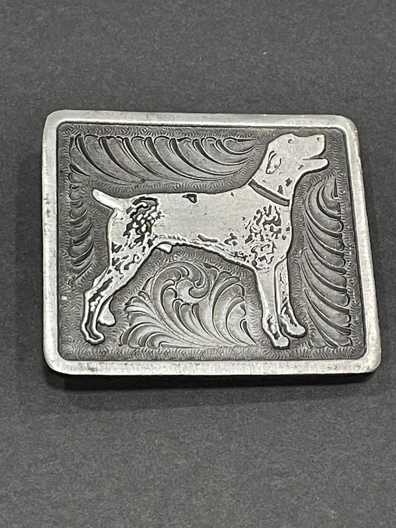 LABRADOR Dog BLUE RIBBON Trophies Silver Tone Metal Belt Buckle Vintage ...