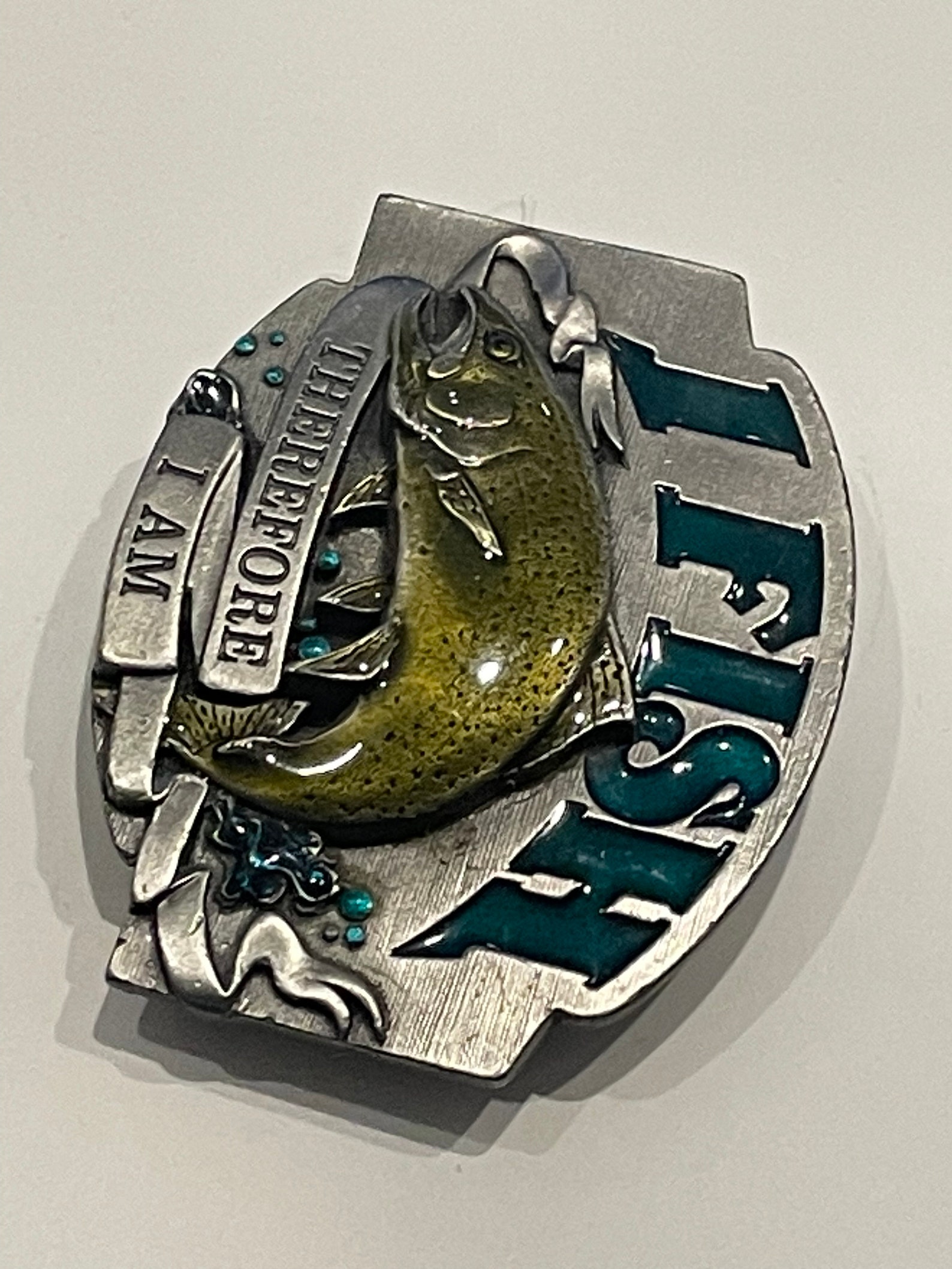 Siskiyou I Fish Therefore I Am Enamel Pewter Belt Buckle 1992 Vintage ...