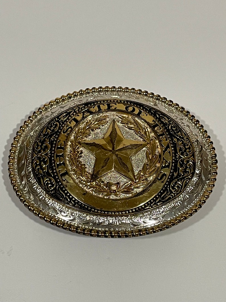 The State of TEXAS Silver Plate Metal Belt Buckle Award Design VINTAGE ...