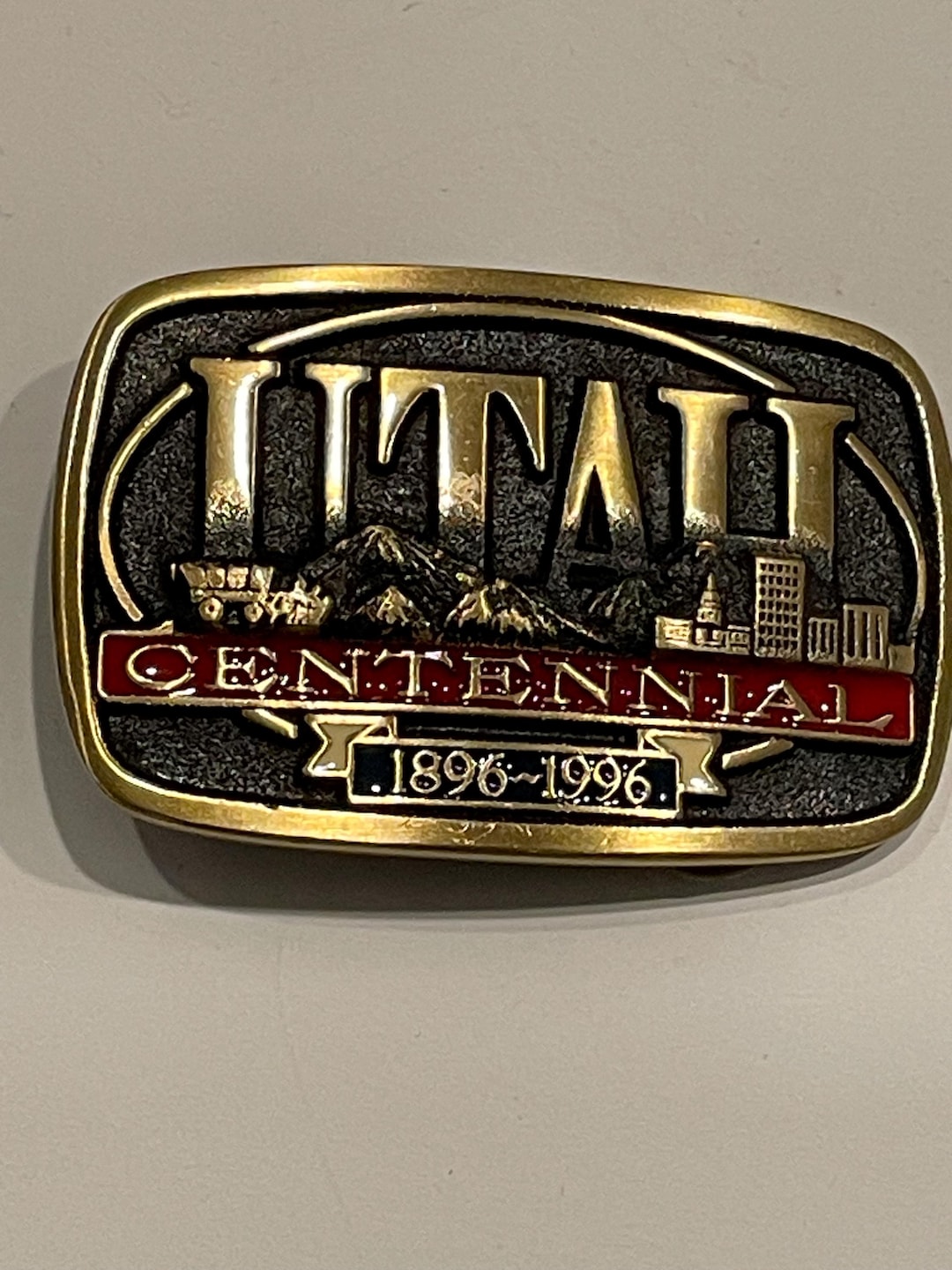 UTAH CENTENNIAL 1896-1996 Brass Enamel Belt Buckle Limited Edition ...