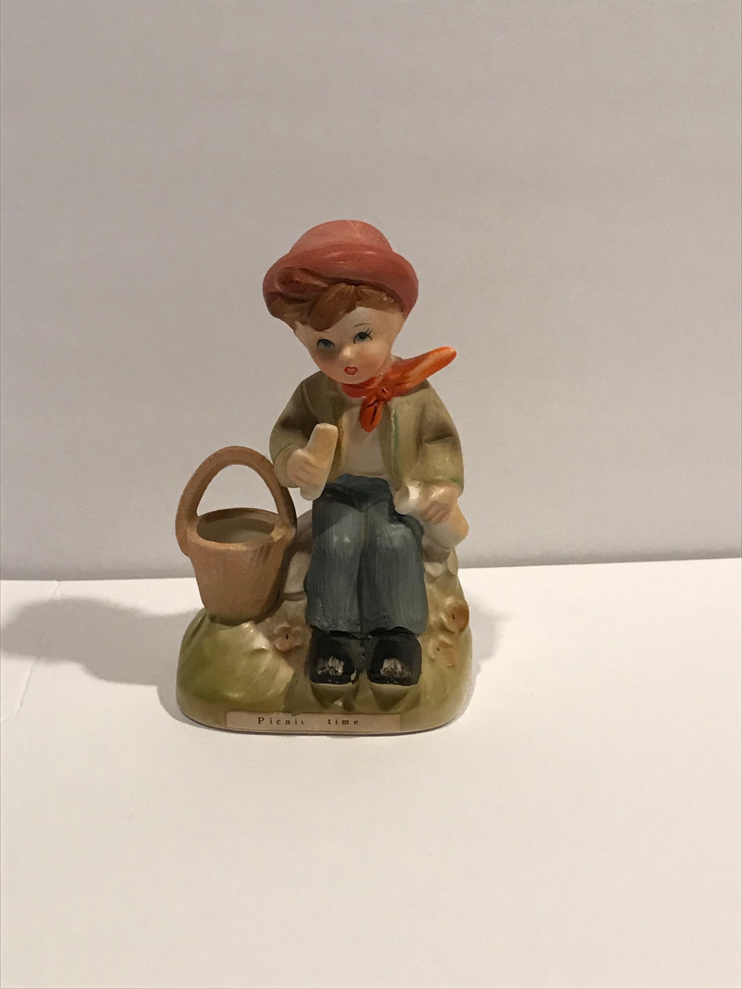 Vintage Erich Stauffer Picnic Time Boy Porcelain Hand Painted Figurine ...