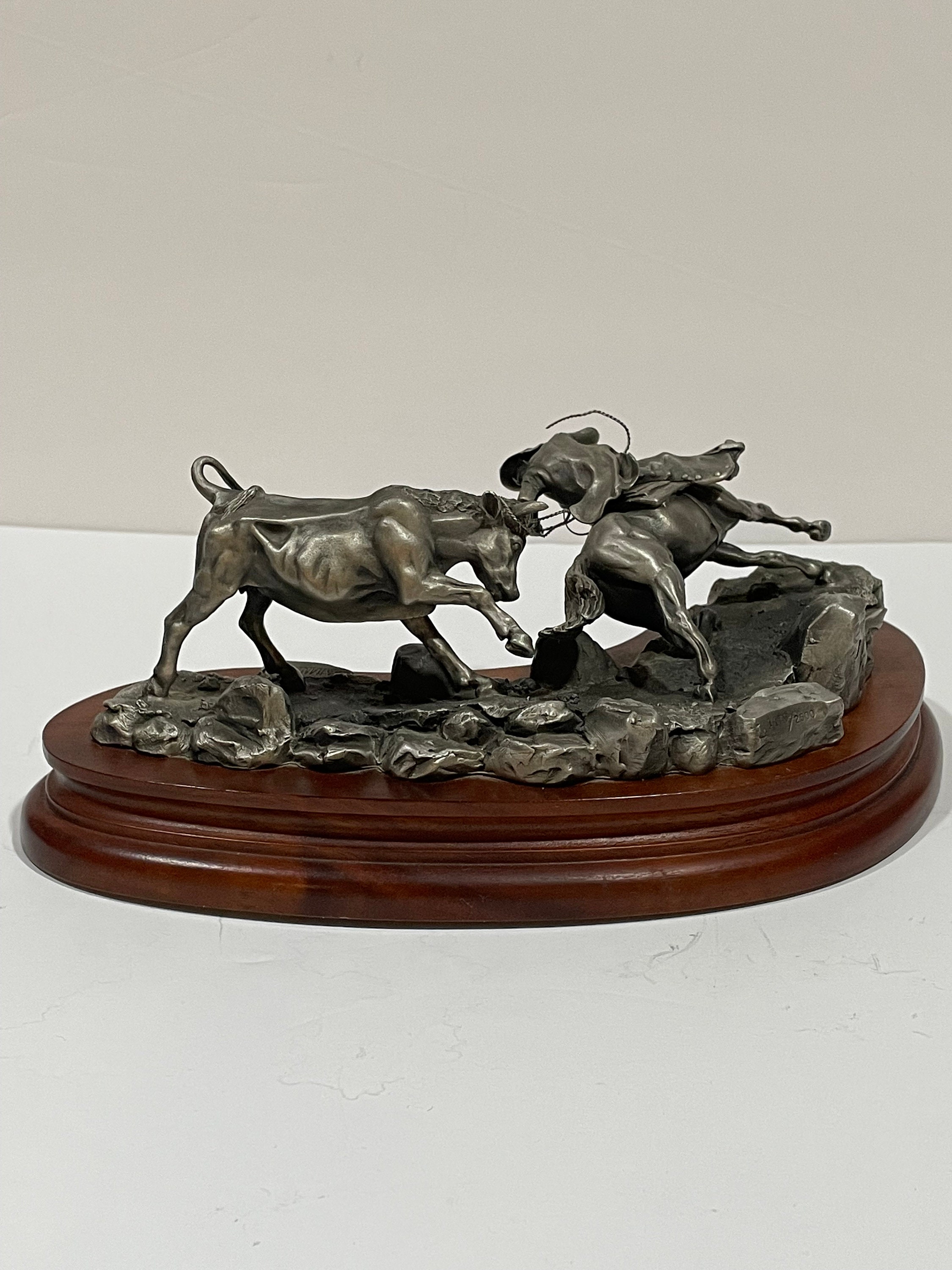 Hightailin Cowboy Lasso Bull Chilmark Fine Pewter Sculpture Signed Dan ...