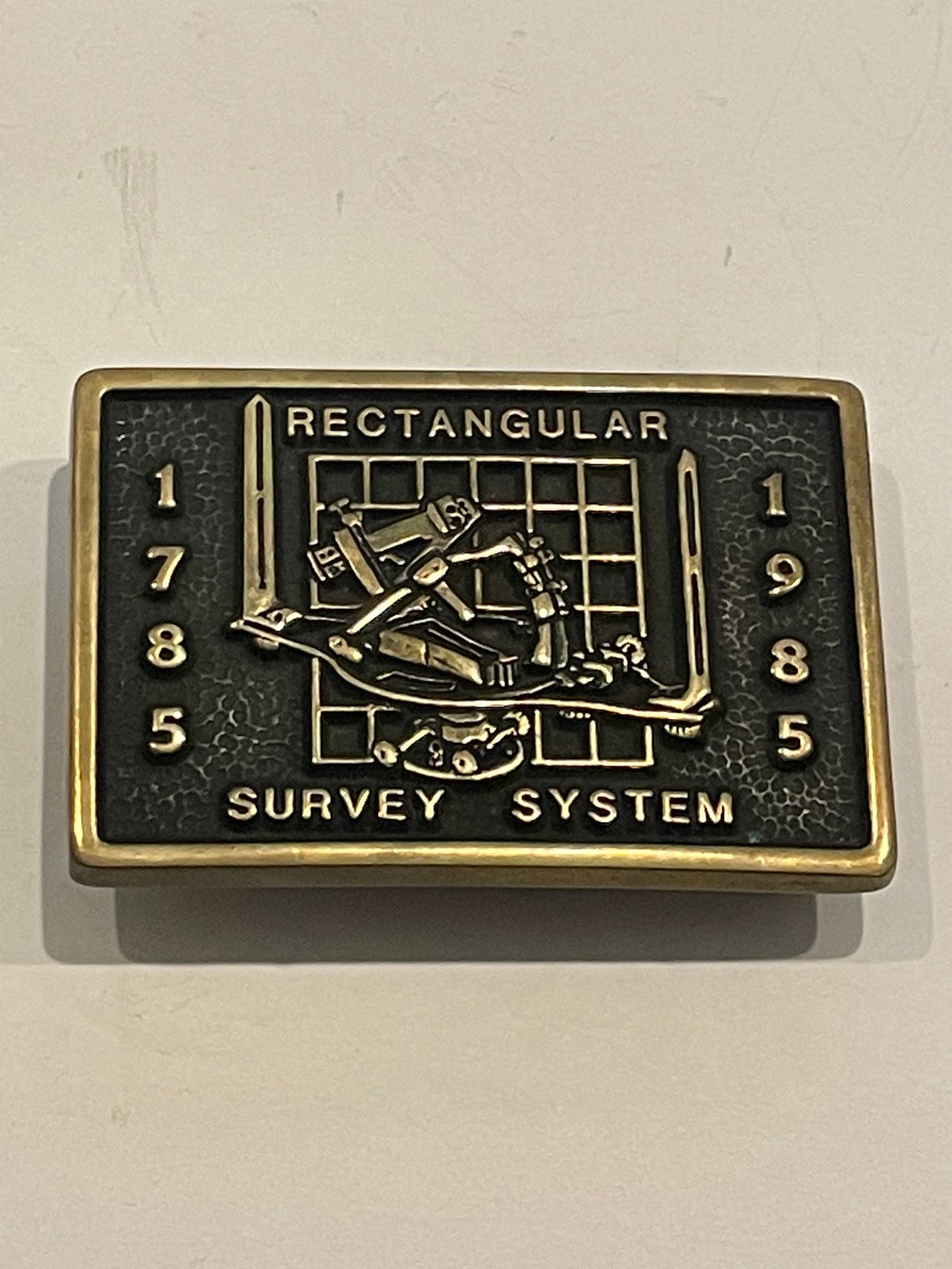 Anacortes RECTANGULAR SURVEY SYSTEM Solid Brass Belt Buckle 1785-1985 ...