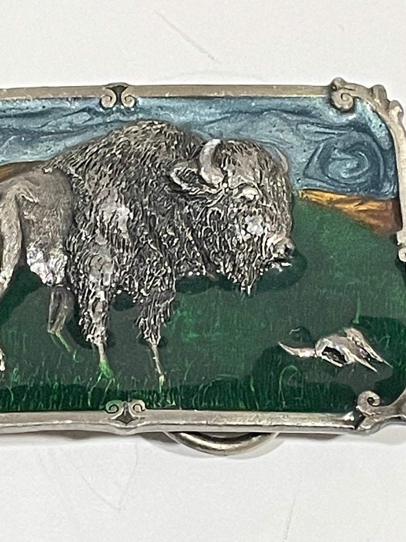 America Buffalo Bison Enanel Pewter Metal Belt Buckle Siskiyou 1984 ...