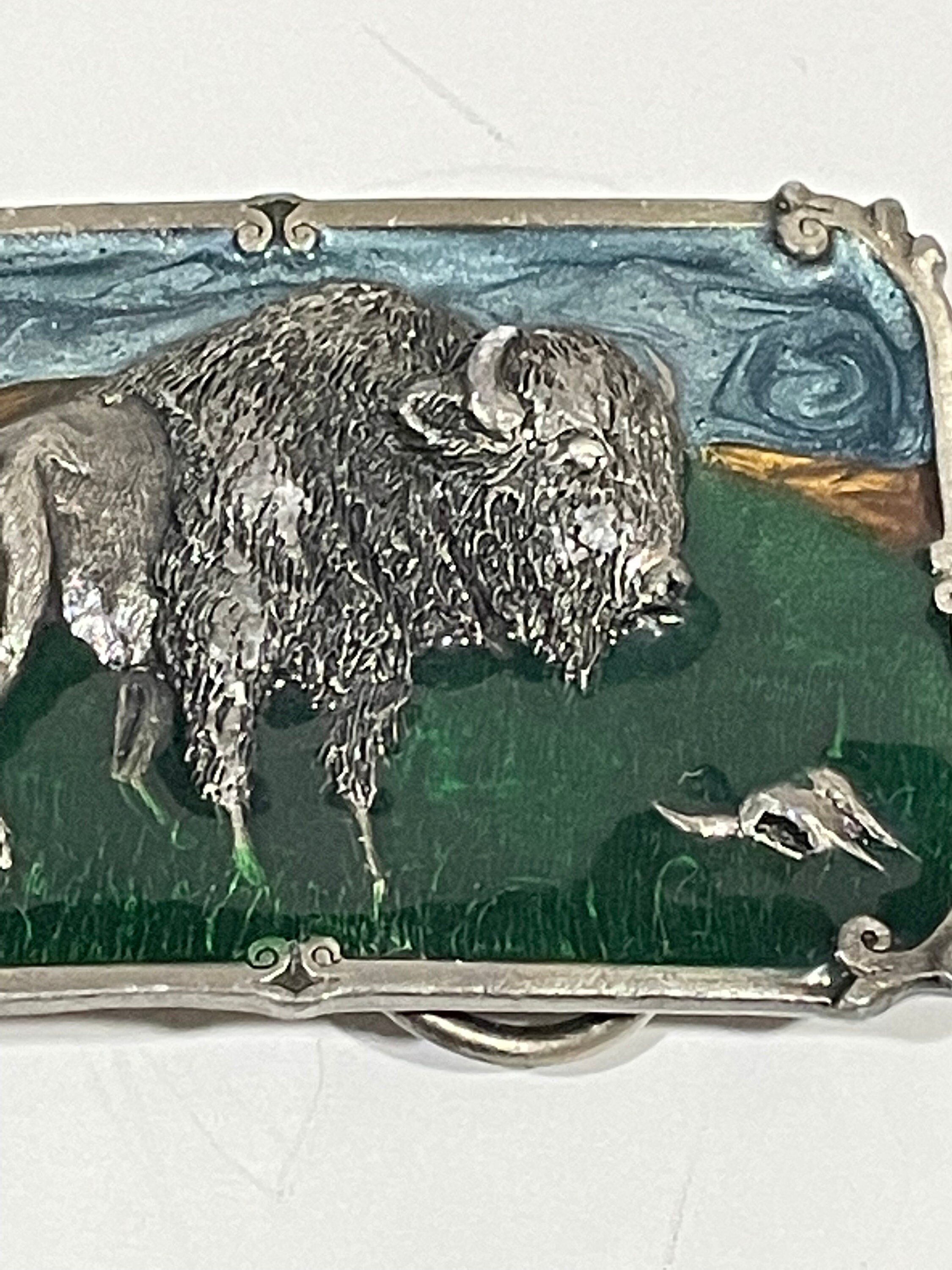America Buffalo Bison Enanel Pewter Metal Belt Buckle Siskiyou 1984 ...