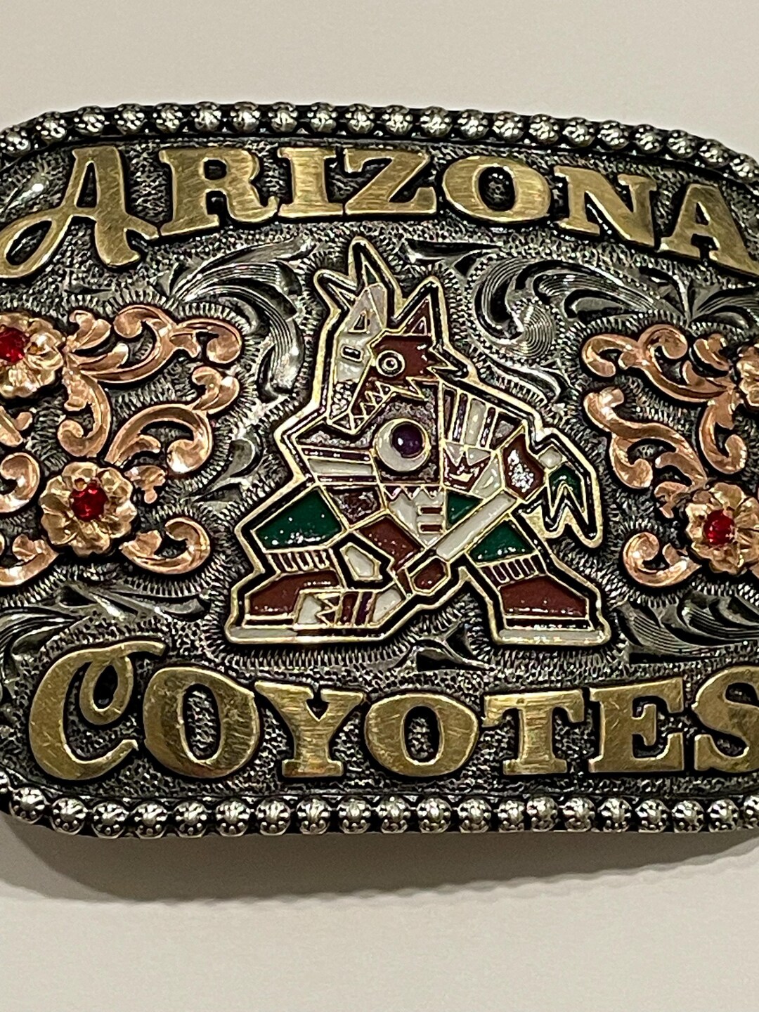 ARIZONA COYOTES NHL Multi Color Metal Belt Buckle by Tres Rios Vintage ...