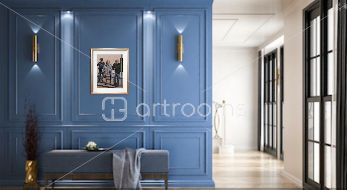 ORIGINAL Elderly Figures Bus Stop Portrait Oil Painting Canvas Wall Art ...