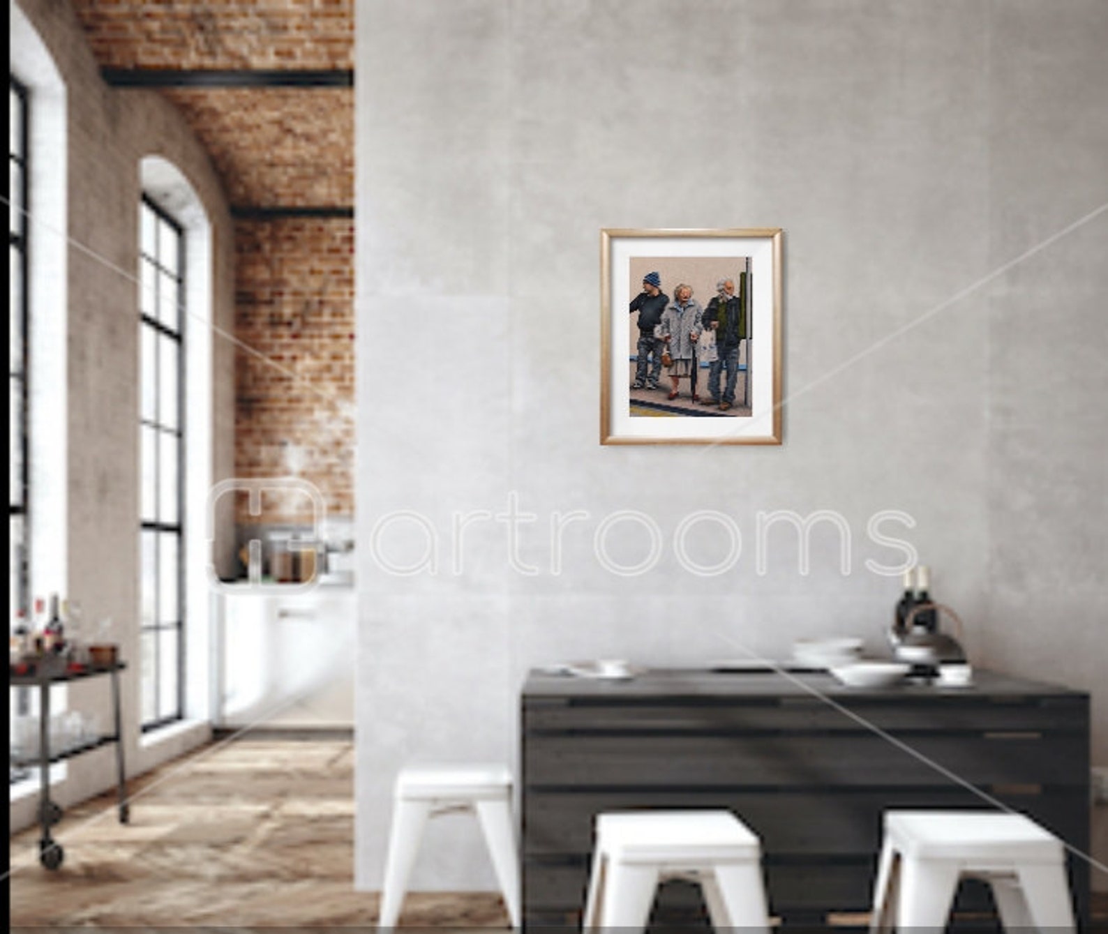 ORIGINAL Elderly Figures Bus Stop Portrait Oil Painting Canvas Wall Art ...