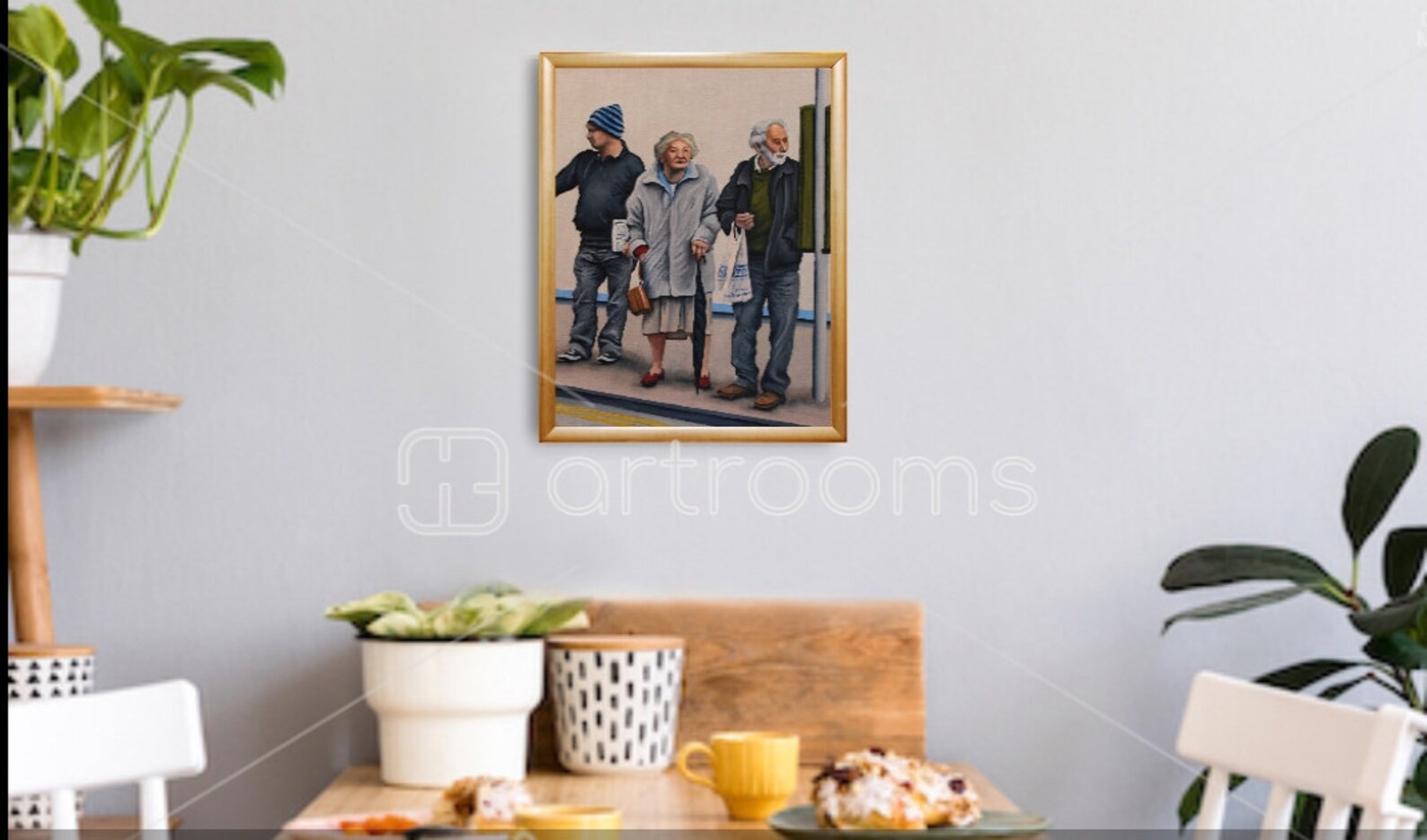 ORIGINAL Elderly Figures Bus Stop Portrait Oil Painting Canvas Wall Art ...