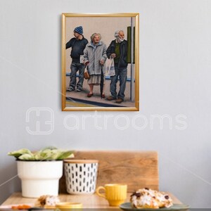ORIGINAL Elderly Figures Bus Stop Portrait Oil Painting Canvas Wall Art ...