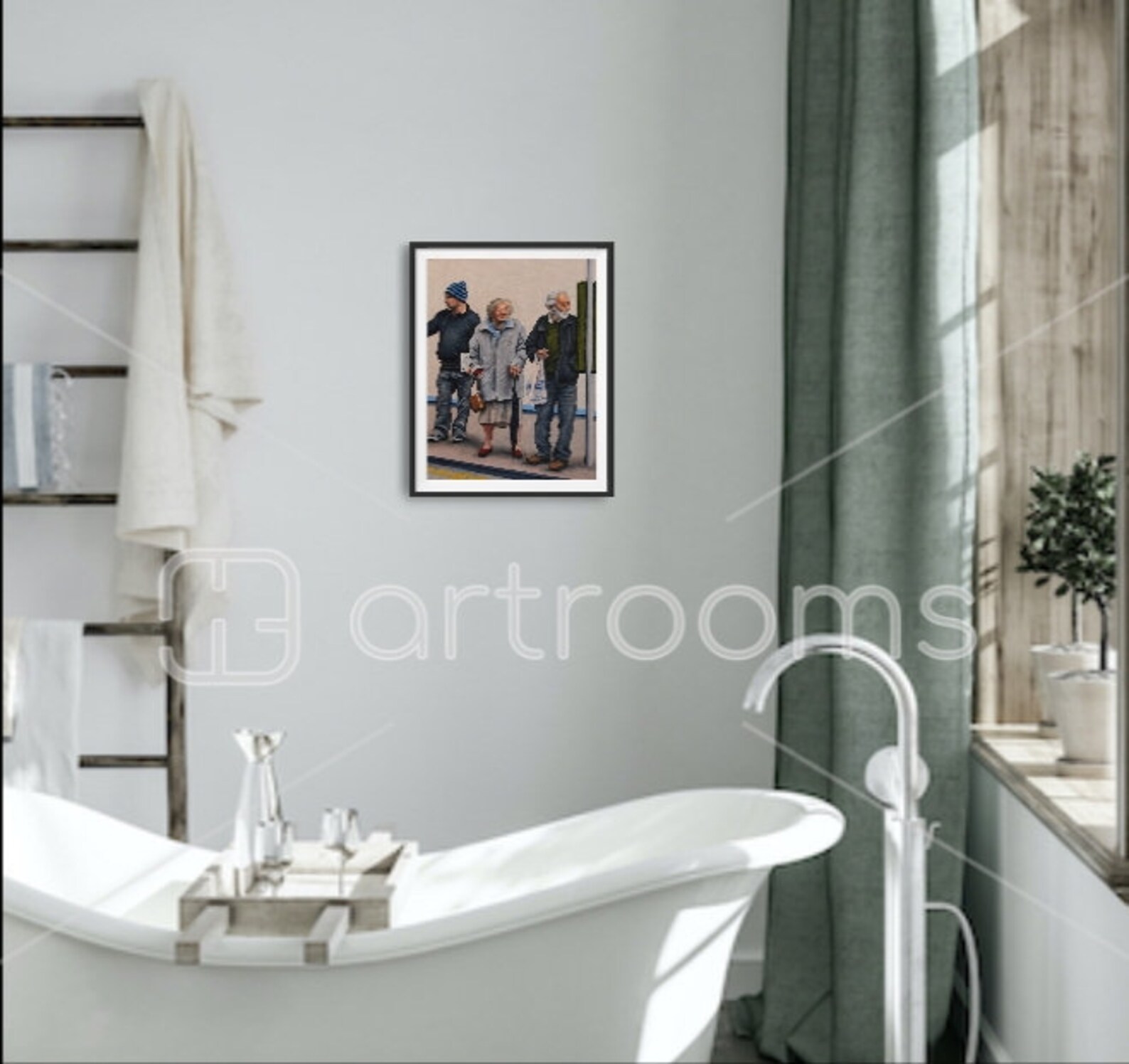 ORIGINAL Elderly Figures Bus Stop Portrait Oil Painting Canvas Wall Art ...