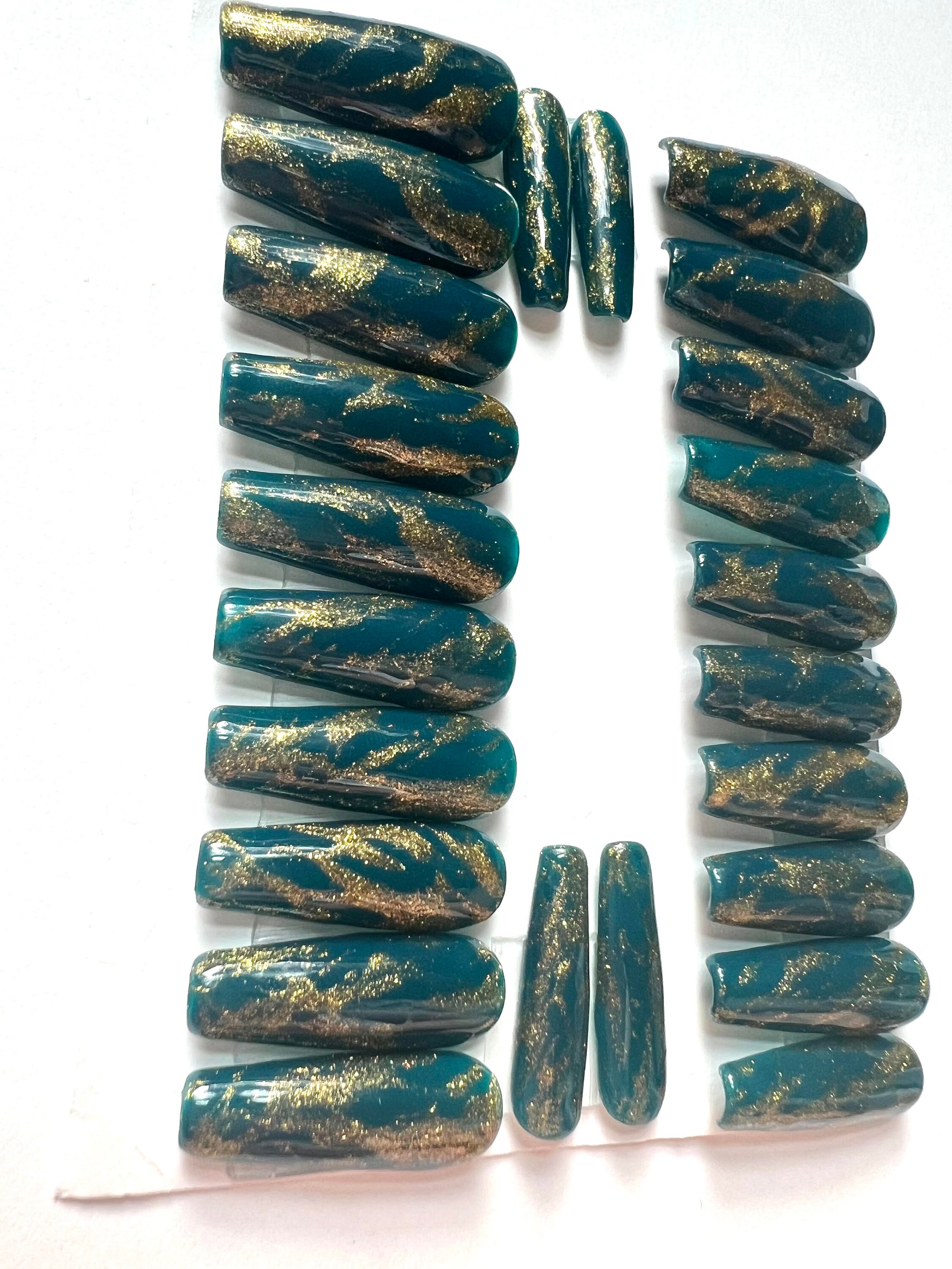 Turquoise and Gold Marble Press-on Nails - Etsy