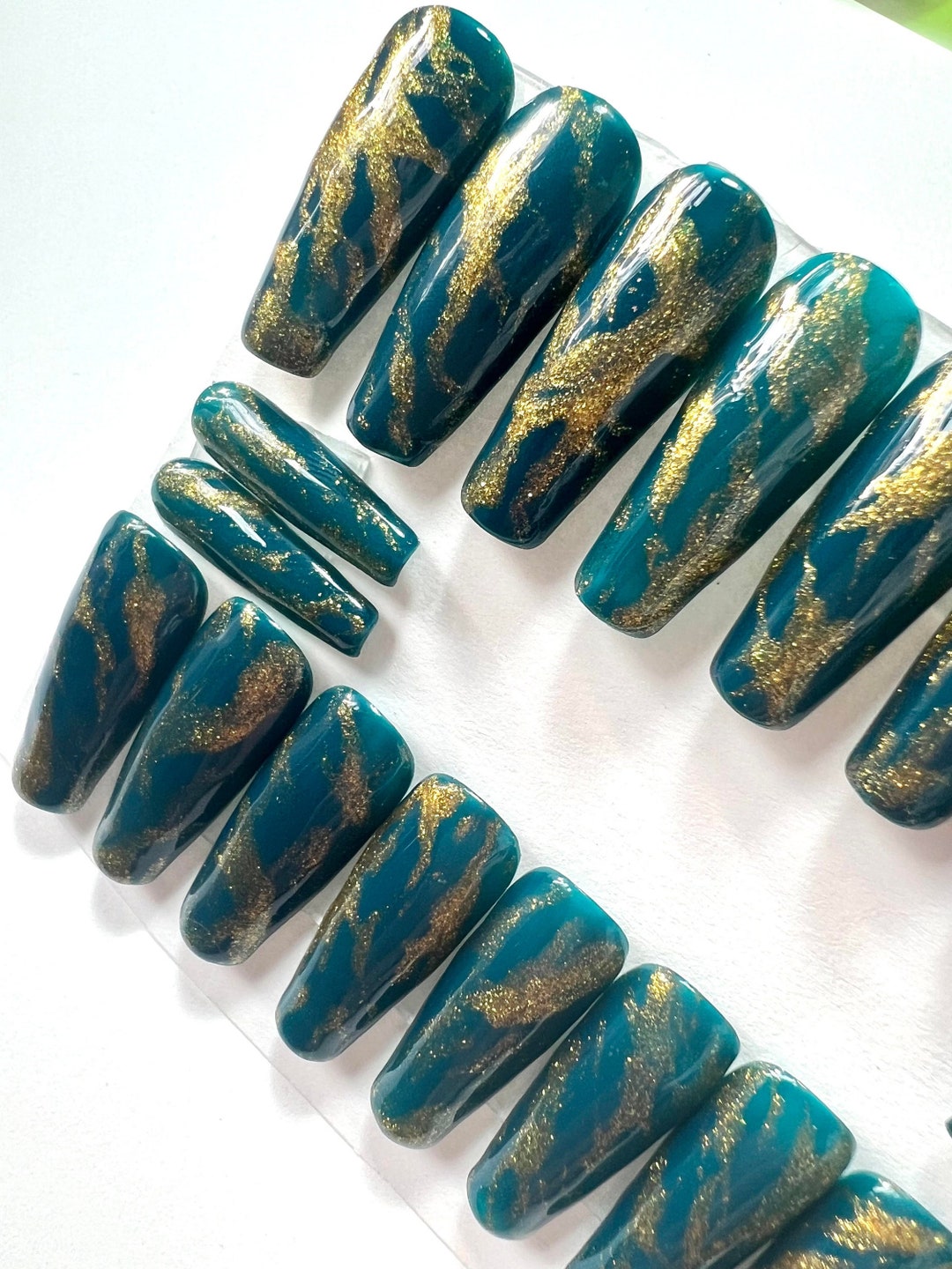Turquoise and Gold Marble Press-on Nails - Etsy