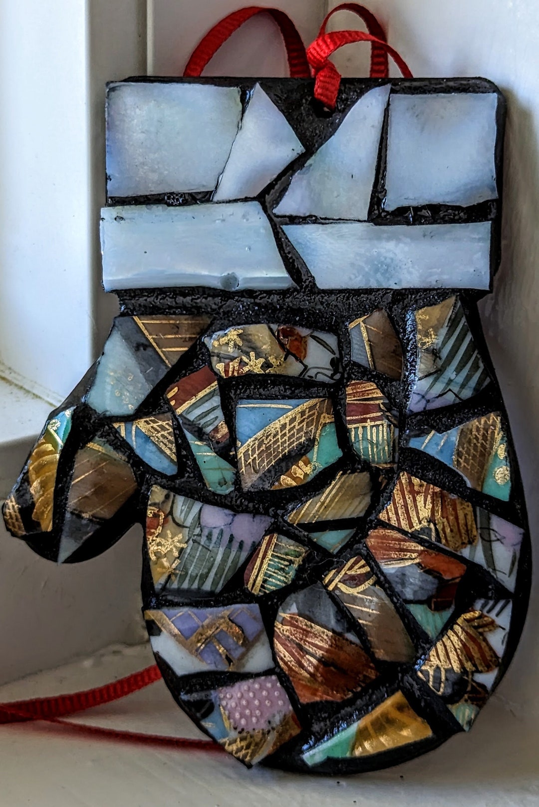 Broken China Mosaic Mitten Christmas Ornament Unique Glass Ornament ...