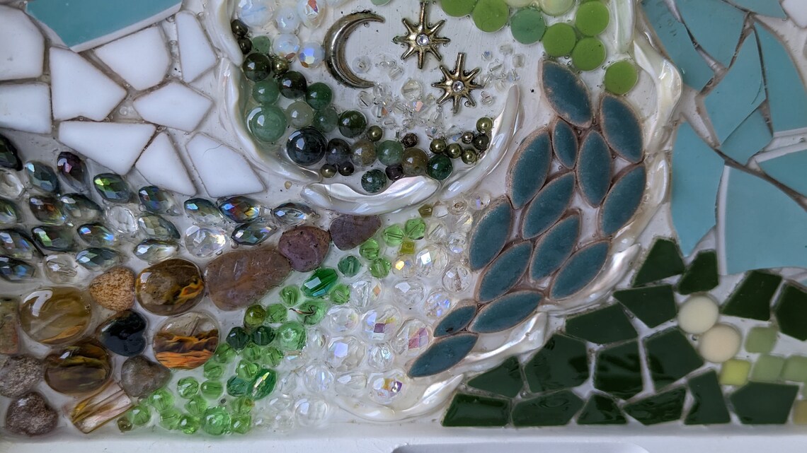 Handmade Mosaic Multi Media Ceramic Glass Gem Stones Bohemian Crystals ...