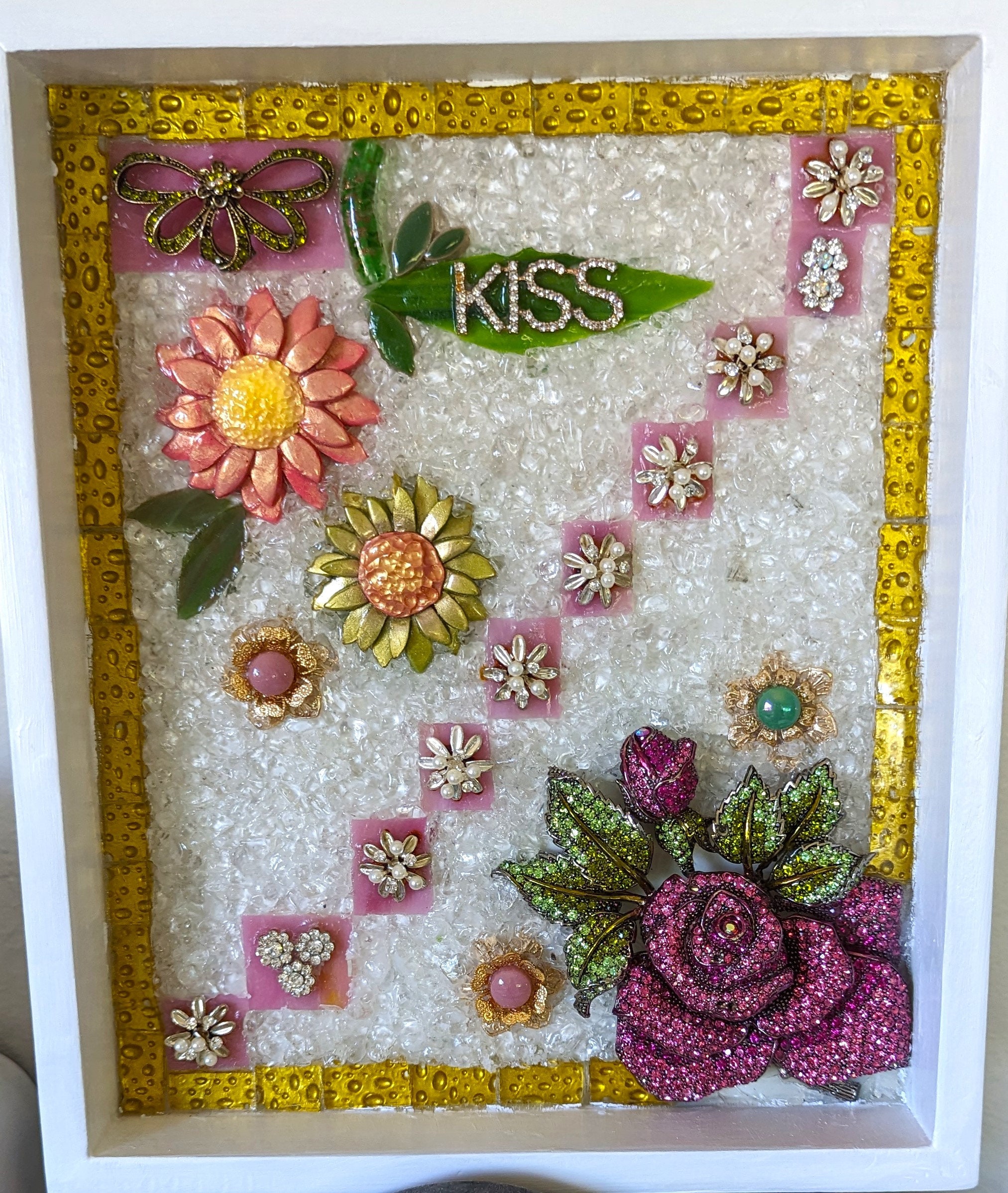 Unique Mosaic Art Multi Media Wall Art Stained Glass Vintage Jewelry ...