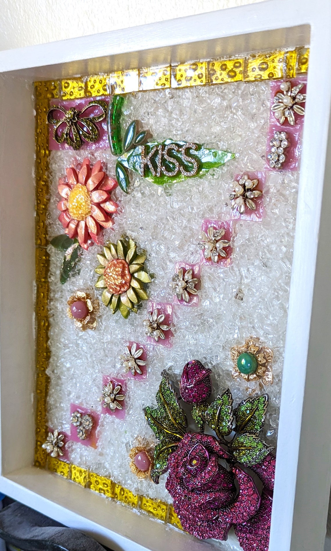 Unique Mosaic Art Multi Media Wall Art Stained Glass Vintage Jewelry ...